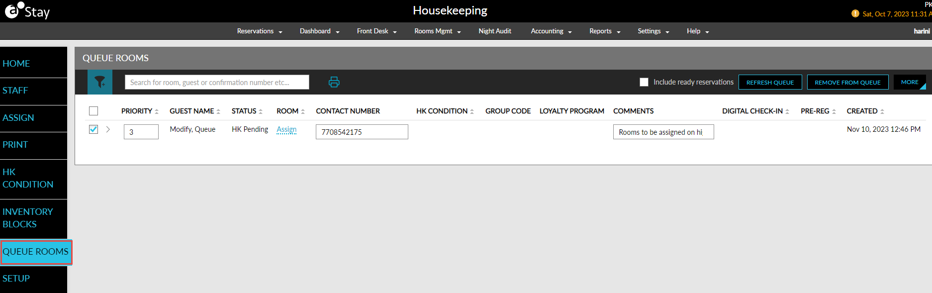 Ability to Queue Rooms in Stay